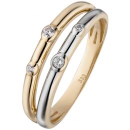 Fingerring Jobo Fingerringe Gr. 50, Gelbgold 333, goldfarben (gelbgold 333, weiß) Damen Fingerringe 333 Gold bicolor mit 4 Zirkonia