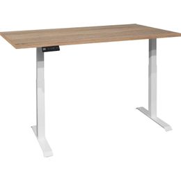 Mäusbacher Schreibtisch MÄUSBACHER "Big System Office" Tische Gr. B: 140 cm, weiß (weiß matt, eiche sägerau, sägerau) Schreibtische Breite 140 cm, elektrisch höhenverstellbar