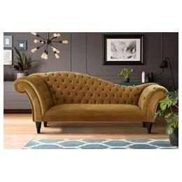 3-Sitzer Home Affaire "Chester" Sofas Gr. B/H/T: 240cm x 77cm x 90cm, Samtoptik, Sofa frei im Raum stellbar, gelb (senf) mit Knopfheftung in Recamieren-Optik