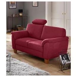 2-Sitzer Home Affaire "Texel" Sofas Gr. B/H/T: 156cm x 87cm x 88cm, Luxus-Microfaser ALTARA NUBUCK, rot (bordeaux) mit Federkern und Kontrastnaht, Füße Buche eichefarben