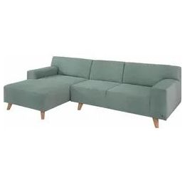 Ecksofa Tom Tailor HOME "NORDIC PURE" Sofas Gr. B/H/T: 266cm x 77cm x 151cm, Vintage Webstoff TUS, Recamiere rechts, grün (pistacchio tus 5) mit Recamiere, im Retrolook, Füße Buche natur