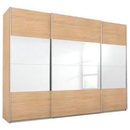 Schwebetürenschrank Rauch "Quadra" Schränke Gr. B/H/T: 315 cm x 230 cm x 62 cm, 3 St., braun (struktureichefarben hell, spiegel) mit Spiegelelementen