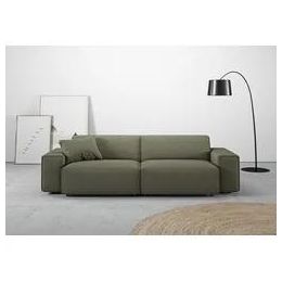 Big-Sofa Andas "Glimminge auch in Breitcord, Feincord + Easy care-Bezug" Sofas Gr. B/H/T: 254cm x 71cm x 101cm, Bouclé, grün besondere Kedernähte Zierkissen