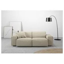 2,5-Sitzer Andas "Glimminge auch in Breitcord, Feincord + Easy care-Bezug" Sofas Gr. B/H/T: 214cm x 71cm x 101cm, Bouclé, beige (sand) besondere Kedernähte, Zierkissen