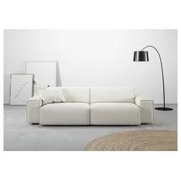 Big-Sofa Andas "Glimminge auch in Breitcord, Feincord + Easy care-Bezug" Sofas Gr. B/H/T: 254cm x 71cm x 101cm, Bouclé, weiß besondere Kedernähte Zierkissen