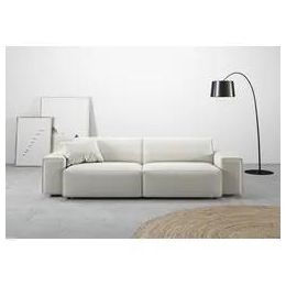 Big-Sofa Andas "Glimminge auch in Breitcord, Feincord + Easy care-Bezug" Sofas Gr. B/H/T: 254cm x 71cm x 101cm, Chenille-Struktur, silberfarben (silber) besondere Kedernähte Zierkissen