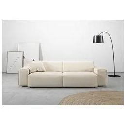 Big-Sofa Andas "Glimminge auch in Breitcord, Feincord + Easy care-Bezug" Sofas Gr. B/H/T: 254cm x 71cm x 101cm, Chenille-Struktur, beige (natur) besondere Kedernähte Zierkissen