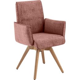 K+w Komfort & Wohnen Drehstuhl K+W KOMFORT & WOHNEN, rosa (oldrose 90, asteiche natur), B:61cm H:91cm T:62cm, Stühle, Drehstuhl Esszimmerstuhl, Armlehnenstuhll mit 360 Drehfunktion massives Holzuntergestell