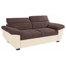 Polstergarnitur COTTA "Speedway" Sitzmöbel-Sets Gr. Kunstleder SOFTLUX-Luxus-Microfaser, mit Kopfteilverstellung, braun (creme, braun) Set: bestehend aus 2,5-Sitzer Sofa und Hocker,