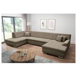 Wohnlandschaft DOMO collection "Treviso incl. Zierkissen, moderne Steppung, XXL: B/T/H: 364/201/83 cm" Sofas Gr. B/H/T: 364cm x 83cm x 201cm, Cord, Recamiere rechts, ohne Bettfunktion, braun (schlamm) wahlweise mit Bettfunktion, in vielen Bezugsarten auch Cord U-Form