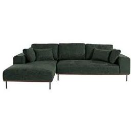 Ecksofa Andas "Mikael" Sofas Gr. B/H/T: 278cm x 87cm x 170cm, Struktur flausch, Recamiere links, grün mit hochwertigem, gebeiztem Holzrahmen und 4 Zierkissen, L-Form