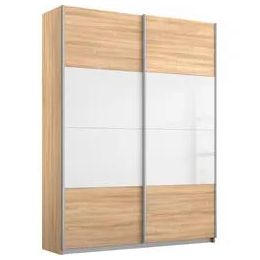 Schwebetürenschrank Rauch "Quadra Bestseller Schlafzimmerschrank in vielen Breiten" Schränke Gr. B/H/T: 136 cm x 230 cm x 62 cm, 2 St., braun (struktureichefarben hell, weißglas) Kleiderschrank Garderobenschrank Schrank mit Glaselementen