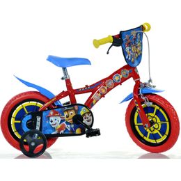 Kinderfahrrad DINO "Paw Patrol 12 Zoll" Fahrräder Gr. 22 cm, 12 Zoll (30,48 cm), rot Kinder mit Stützrädern, Trinkflasche und Frontschild