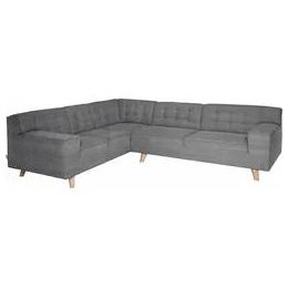 Ecksofa Tom Tailor HOME "NORDIC CHIC" Sofas Gr. B/H/T: 269cm x 77cm x 226cm, Vintage Webstoff TUS, langer Schenkel rechts, grau (soft graphite tus 9) im Retrolook, Füße Buche natur