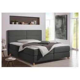 Boxspringbett Home Affaire "Caria", grau (anthrazit), B:211cm L:209cm, Strukturstoff-Bezug (100% Polyester), Topperbezug 100% Polyester, Komplettbetten, Boxspringbett, in 5 Breiten, 3 Matratzen-Ausführungen, 2 Härtegraden, Topper