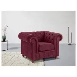 Sessel Home Affaire "Chesterfield B/T/H: 105/69/74 cm" Gr. Luxus-Microfaser weich, B/H/T: 105cm x 74cm x 89cm, rot (weinrot) mit hochwertiger Knopfheftung, auch in Leder