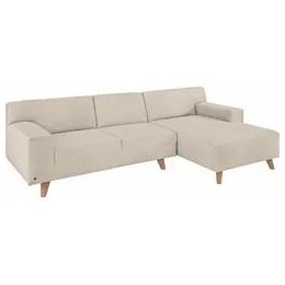 Ecksofa Tom Tailor HOME "NORDIC PURE" Sofas Gr. B/H/T: 266cm x 77cm x 151cm, Samtstoff STC, Recamiere rechts, beige (ivory stc 1) mit Recamiere, im Retrolook, Füße Buche natur