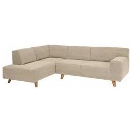 Ecksofa Tom Tailor HOME "NORDIC PURE" Sofas Gr. B/H/T: 249cm x 77cm x 181cm, Vintage Webstoff TUS, Ottomane links, beige (ecru tus 1) mit Ottomane, im Retrolook, Füße Buche natur