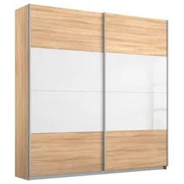 Schwebetürenschrank Rauch "Quadra Bestseller Schlafzimmerschrank in vielen Breiten" Schränke Gr. B/H/T: 181 cm x 210 cm x 62 cm, 2 St., braun (struktureichefarben hell, weißglas) Kleiderschrank Garderobenschrank Schrank mit Glaselementen