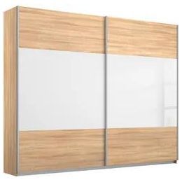 Schwebetürenschrank Rauch "Quadra Bestseller Schlafzimmerschrank in vielen Breiten" Schränke Gr. B/H/T: 226 cm x 210 cm x 62 cm, 2 St., braun (struktureichefarben hell, weißglas) Kleiderschrank Garderobenschrank Schrank mit Glaselementen