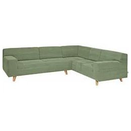 Ecksofa Tom Tailor HOME "NORDIC PURE" Sofas Gr. B/H/T: 269cm x 77cm x 226cm, Vintage Webstoff TUS, langer Schenkel links, grün (pistacchio tus 5) im Retrolook, Füße Buche natur