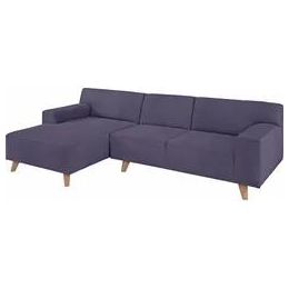 Ecksofa Tom Tailor HOME "NORDIC PURE" Sofas Gr. B/H/T: 266cm x 77cm x 151cm, Samtstoff STC, Recamiere links, lila (lila stc 18) mit Recamiere, im Retrolook, Füße Buche natur