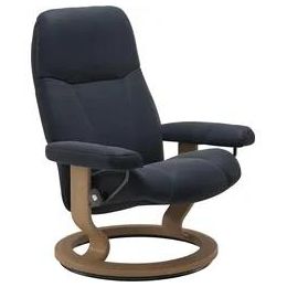 Relaxsessel stressless "Consul" Sessel Gr. Leder PALOMA, Classic Base Eiche, PlusTMSystem-Gleitsystem-Relaxfunktion-Drehfunktion-Kopfstützenverstellung-Rückteilverstellung, B/H/T: 76cm x 100cm x 71cm, blau (shadow blue paloma) mit Classic Base, Größe M, Gestell Eiche