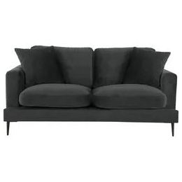 2-Sitzer LEONIQUE "Cozy" Sofas Gr. B/H/T: 151cm x 80cm x 97cm, Samtoptik, grau (anthrazit) mit losen Kissen und Metallbeinen