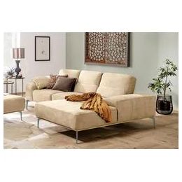 Ecksofa W.Schillig "run" Sofas Gr. B/H/T: 279cm x 88cm x 178cm, Stoff S37, Recamiere rechts, mit Sitztiefenverstellung, beige (sahara s37) mit elegantem Holzsockel, Füße in Silber matt, Breite 279 cm