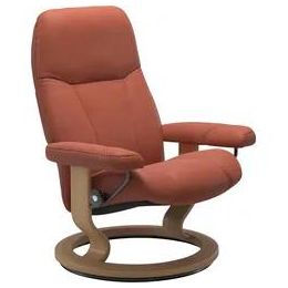 Relaxsessel stressless "Consul" Sessel Gr. Leder PALOMA, Classic Base Eiche, PlusTMSystem-Gleitsystem-Relaxfunktion-Drehfunktion-Kopfstützenverstellung-Rückteilverstellung, B/H/T: 85cm x 100cm x 77cm, rot (henna paloma) mit Classic Base, Größe L, Gestell Eiche