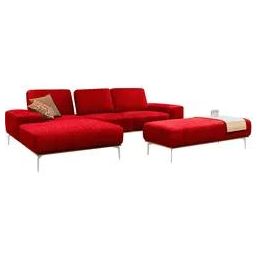 Ecksofa W.Schillig "run" Sofas Gr. B/H/T: 279cm x 88cm x 178cm, ROHLEDER Jacquard-Flachgewebe Q2 W60, Recamiere links, mit Sitztiefenverstellung, rot (rot w60) mit elegantem Holzsockel, Füße in Chrom glänzend, Breite 279 cm