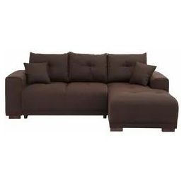 Ecksofa Home Affaire "Viborg L-Form" Sofas Gr. B/H/T: 234cm x 91cm x 162cm, Struktur, Recamiere rechts, mit Bettfunktion-mit Bettkasten, braun mit Regal in der Armlehne, wahlweise Bettfunktion