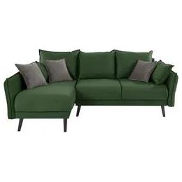 Ecksofa Inosign "Asra L-Form" Sofas Gr. B/H/T: 240cm x 95cm x 170cm, Samtvelours, Recamiere links, mit Bettfunktion-mit Bettkasten, grün (flaschengrün, olivegrün) incl. Bettfunktion und Bettkasten, Seitentasche im Armteil, Federkern