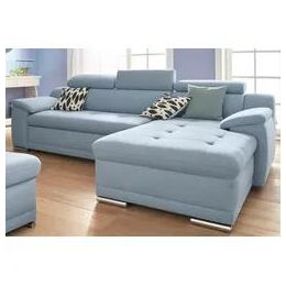 Sit & More Ecksofa SIT & MORE "Top Andiamo L-Form" Sofas Gr. B/H/T: 270cm x 93cm x 165cm, Struktur, Recamiere rechts, ohne Bettfunktion, blau (hellblau) wahlweise mit Bettfunktion, inklusive Kopfteilverstellung