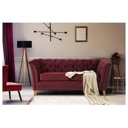 2-Sitzer Home Affaire "Newport" Sofas Gr. B/H/T: 175cm x 76cm x 81cm, Samtvelours, rot (bordeaux) mit Knopfheftung im Rücken, Keder und feinen Armlehnen