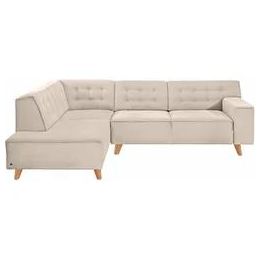 Ecksofa Tom Tailor HOME "NORDIC CHIC" Sofas Gr. B/H/T: 249cm x 77cm x 181cm, Samtstoff STC, Ottomane links, mit Sitztiefenverstellung-ohne Nackenstütze, beige (ivory stc 1) mit Ottomane, wahlweise Sitzvorzug, Füße Buche natur