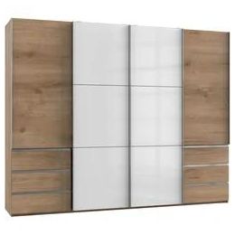 Schwebetürenschrank wimex "Level by fresh to go" Schränke Gr. B/H/T: 300cm x 236cm x 65cm, 4 St., braun (plankeneichefarben/weißglas) mit Glastüren und Synchronöffnung