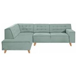 Ecksofa Tom Tailor HOME "NORDIC CHIC" Sofas Gr. B/H/T: 249cm x 77cm x 181cm, Samtstoff STC, Ottomane links, mit Sitztiefenverstellung-ohne Nackenstütze, grün (celadon stc 3) mit Ottomane, wahlweise Sitzvorzug, Füße Buche natur