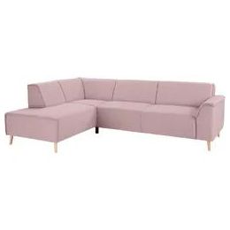 Ecksofa Andas "Janek L-Form" Sofas Gr. B/H/T: 263cm x 81cm x 191cm, Struktur weich, Ottomane links, ohne Funktion, rosa (flamingo) mit Federkern und Keder in scandinavischem Design