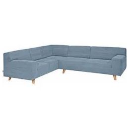 Ecksofa Tom Tailor HOME "NORDIC PURE" Sofas Gr. B/H/T: 269cm x 77cm x 226cm, Vintage Webstoff TUS, langer Schenkel rechts, blau (sky blue tus 6) im Retrolook, Füße Buche natur