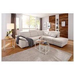 Ecksofa Home Affaire "Mauritius L-Form" Sofas Gr. B/T: 276cm x 232cm, Struktur fein, Ottomane rechts, mit Bettfunktion-mit Stauraum, beige (natur) mit Ottomane, Kopfteil- und Armlehnverstellung