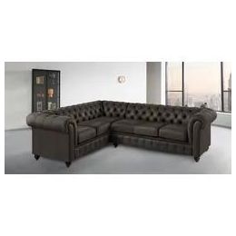 Chesterfield-Sofa Home Affaire "Chesterfield Ecksofa, auch in Leder L-Form" Sofas Gr. B/H/T: 250 cm x 74 cm x 210 cm, NaturLEDER, langer Schenkel rechts, braun hochwertige Knopfheftung, langer Schenkel links oder rechts wählbar