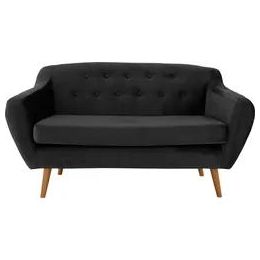 2-Sitzer Andas "Renne" Sofas Gr. B/H/T: 128cm x 78cm x 73cm, Samtvelours, grau (anthrazit) mit Heftung im Rücken skandinavischem Stil