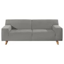 2,5-Sitzer Tom Tailor HOME "NORDIC PURE" Sofas Gr. B/H/T: 206cm x 77cm x 91cm, Samtstoff STC, grau (basalt stc 9) im Retrolook, Füße Buche natur