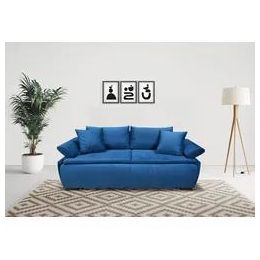 Schlafsofa Inosign "Romeo" Sofas Gr. B/H/T: 224cm x 48cm x 104cm, Samt, blau (marine) mit Boxspringaufbau, Bettfunktion & Bettkasten, Dauerschlafsofa