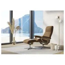 Relaxsessel stressless "View" Sessel Gr. Leder PALOMA, Cross Base Eiche, Relaxfunktion-Drehfunktion-PlusTMSystem-Gleitsystem-BalanceAdaptTM, B/H/T: 82cm x 109cm x 81cm, braun (taupe paloma) mit Cross Base, Größe S, M & L, Holzakzent Eiche