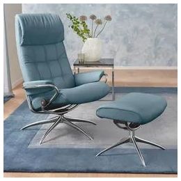 Relaxsessel stressless "London" Sessel Gr. Leder PALOMA, Star Base-Standard Base, PlusTMSystem-Gleitsystem-BalanceAdaptTM, B/H/T: 80cm x 116cm x 71cm, grün (aqua paloma) mit Hocker, High Back, Star Base, Gestell Chrom