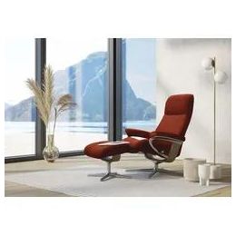 Relaxsessel stressless "View" Sessel Gr. ROHLEDER Stoff Q2 FARON, Cross Base Eiche, Relaxfunktion-Drehfunktion-PlusTMSystem-Gleitsystem-BalanceAdaptTM, B/H/T: 78cm x 108cm x 78cm, rot (rust q2 faron) mit Cross Base, Größe S, M & L, Holzakzent Eiche