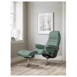 Relaxsessel stressless "Sunrise" Sessel Gr. Leder PALOMA, Cross Base Wenge, Relaxfunktion-Drehfunktion-PlusTMSystem-Gleitsystem-BalanceAdaptTM, B/H/T: 92cm x 105cm x 80cm, grün (aqua paloma) mit Hocker, Cross Base, Größe S, M & L, Holzakzent Wenge