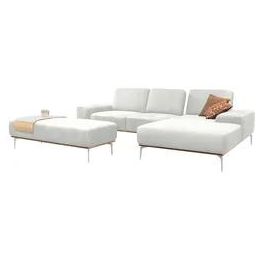 Ecksofa W.Schillig "run" Sofas Gr. B/H/T: 279cm x 88cm x 178cm, Longlife Xtra-Leder Z73, Recamiere rechts, mit Sitztiefenverstellung, weiß (weiß z73) mit elegantem Holzsockel, Füße in Chrom glänzend, Breite 279 cm